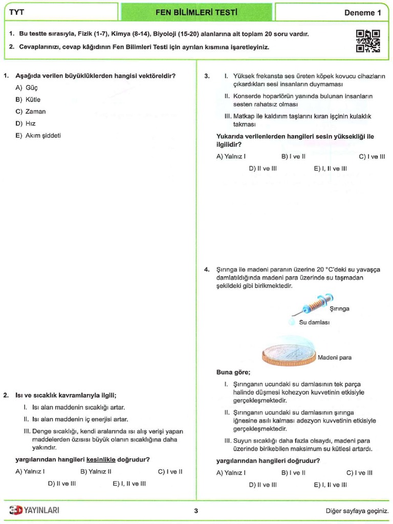 3D Çözüm 15 TYT Fen Denemesi - 836 | PDF