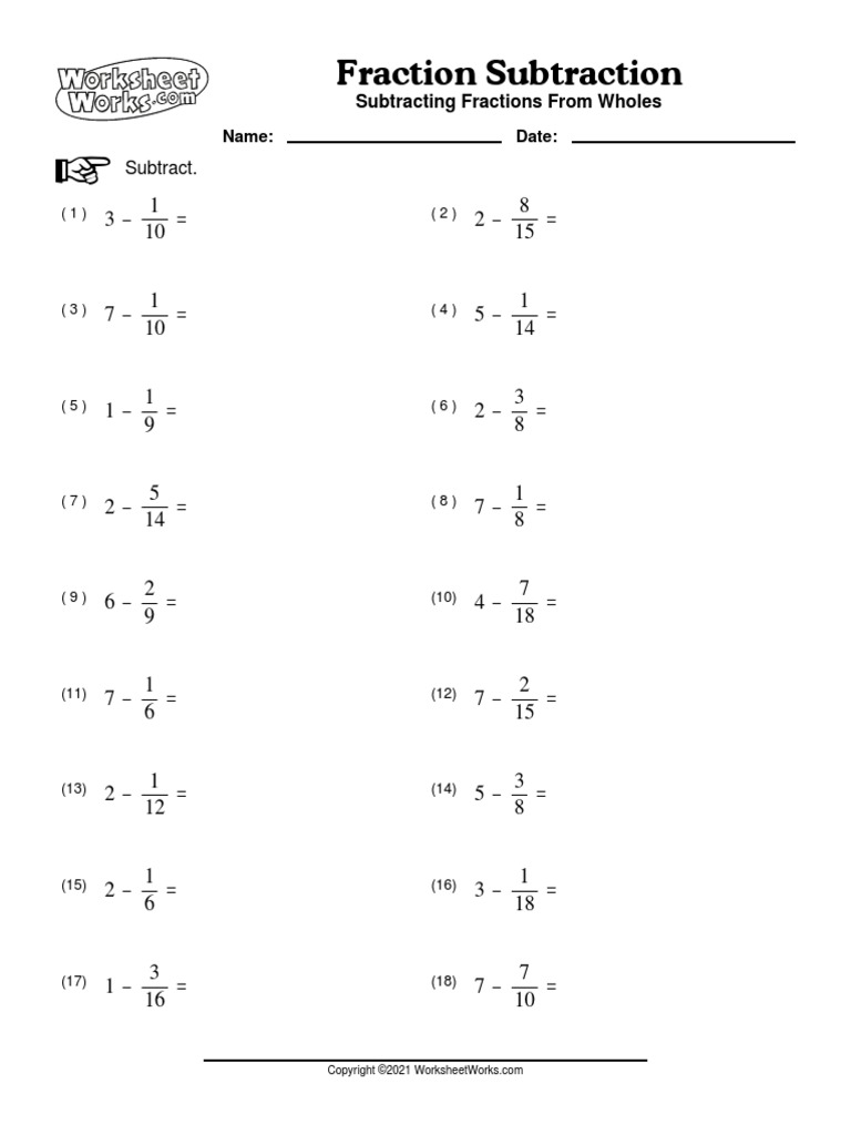 WorksheetWorks Fraction Subtraction 5 | Download Free PDF | Arithmetic ...