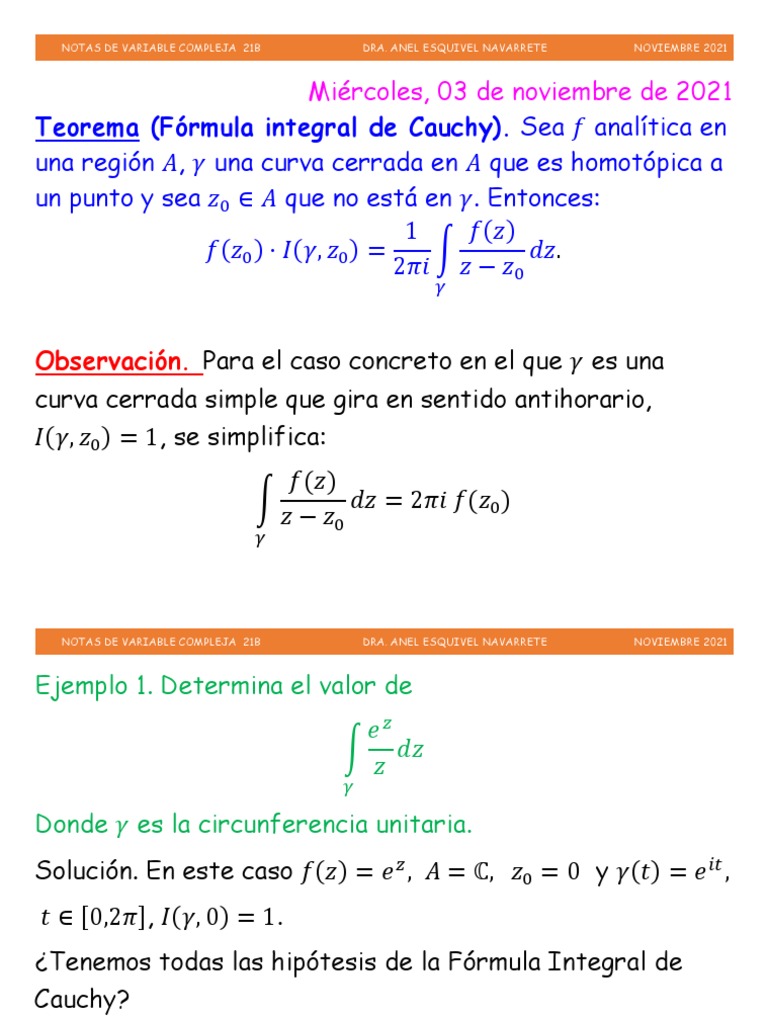 Fórmulas e Integrales de Cauchy | PDF | Integral | Análisis complejo