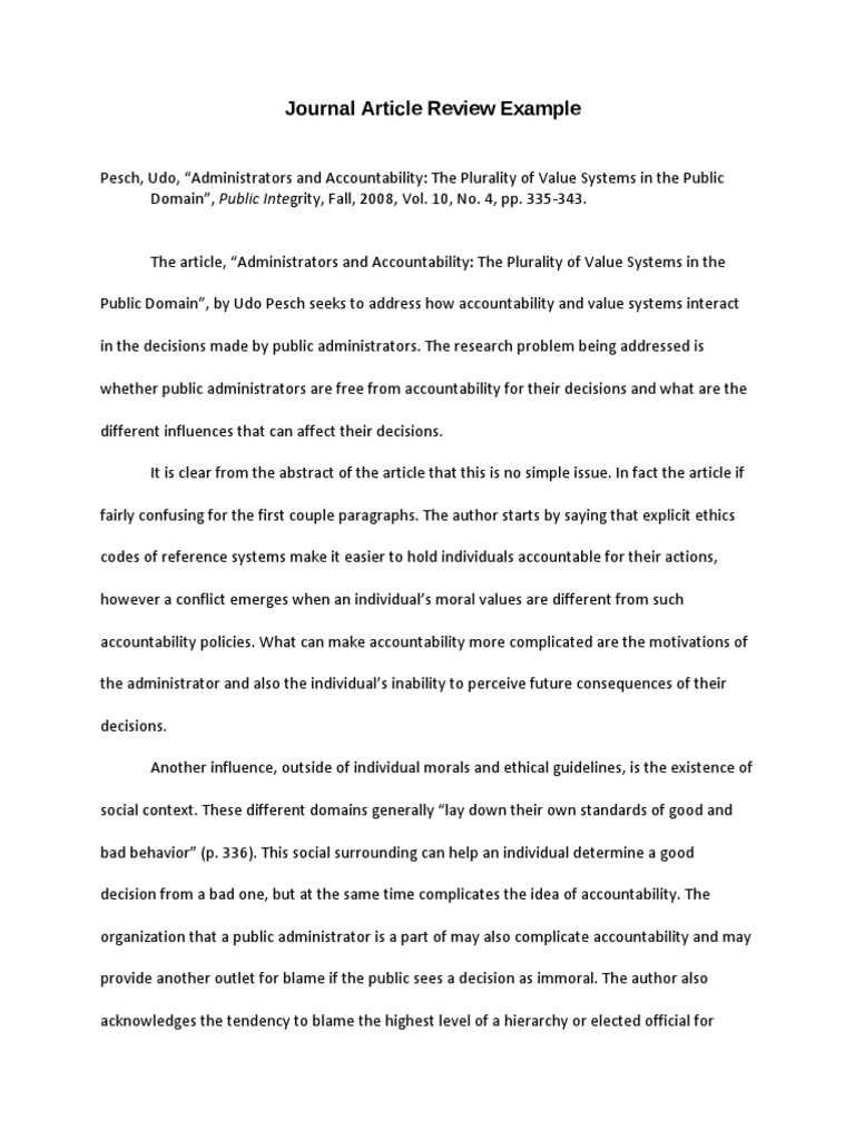 Journal Article Review Example | PDF | Accountability | Integrity