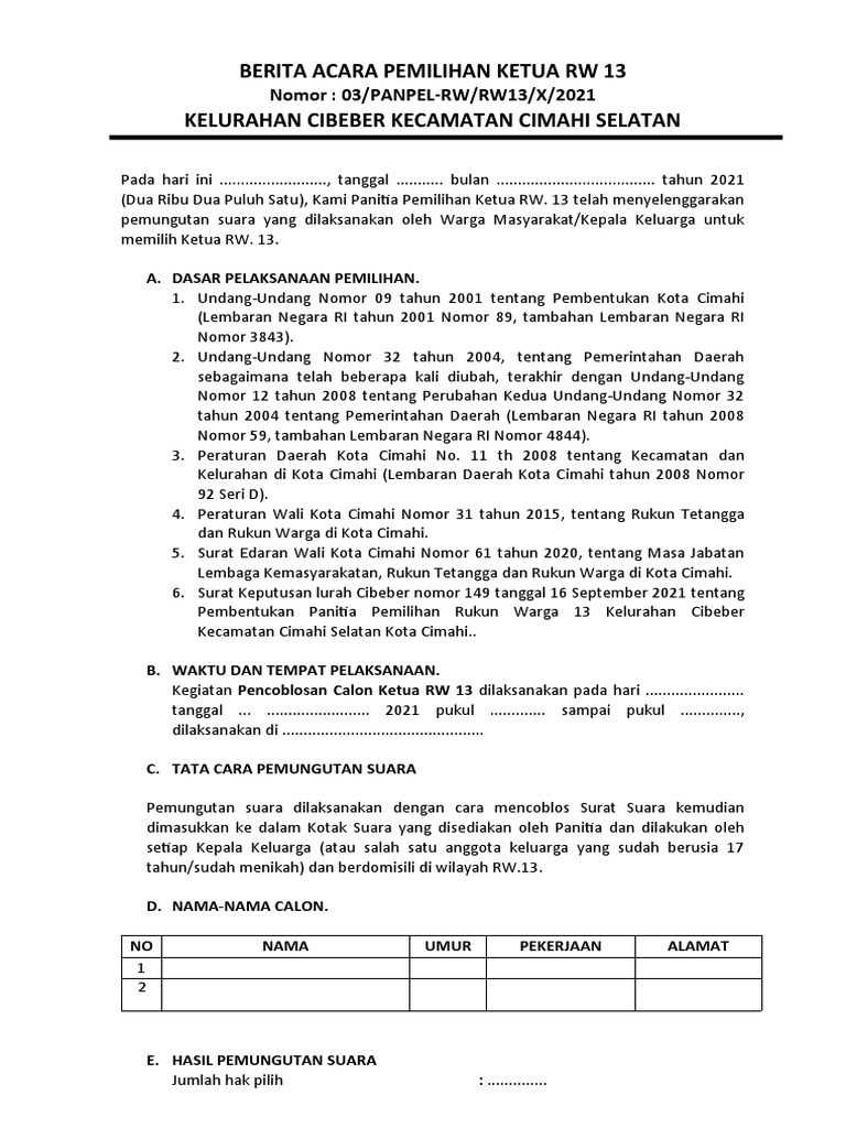 Berita Acara Pemilihan Ketua RW | PDF Berita Acara Pemilihan Ketua RW | PDF