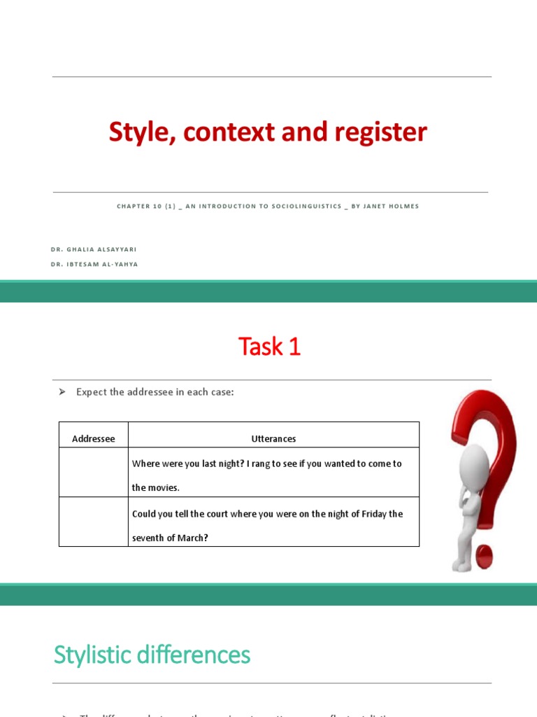 Style, Context and Register: Chapter 10 (1) - An Introduction To ...