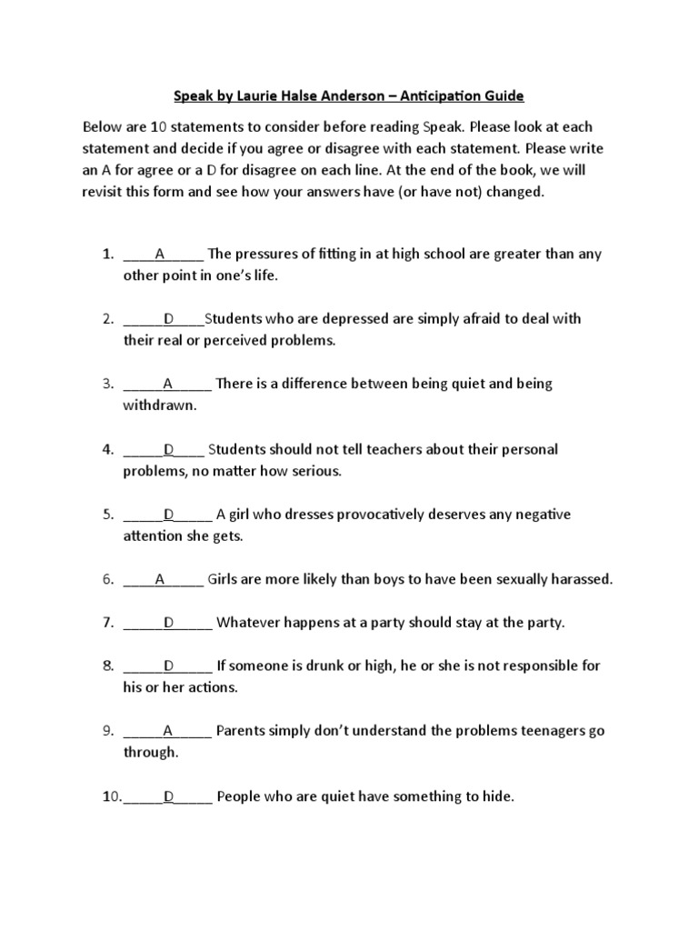Speak Anticipation Guide Activity | PDF | Self-Improvement