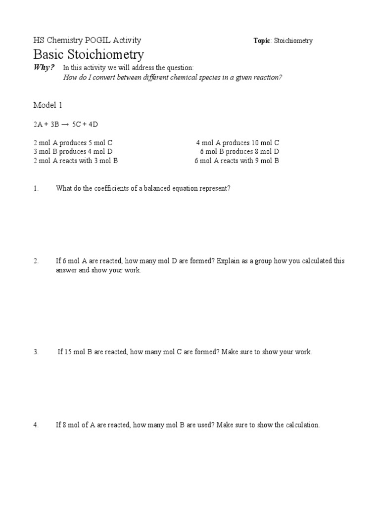 Basic Stoichiometry: HS Chemistry POGIL Activity | PDF | Stoichiometry ...