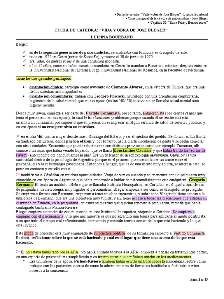 Vida y obra de José Bleger | PDF | Psicoanálisis | Sicología