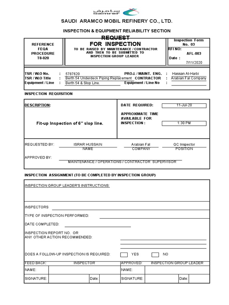 RFI-AFL-005 - Fit-Up Inspection | PDF