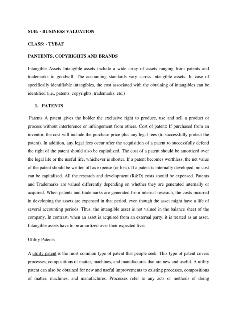 Notes On Intangible Assets | PDF | Patent Application | Intangible Asset