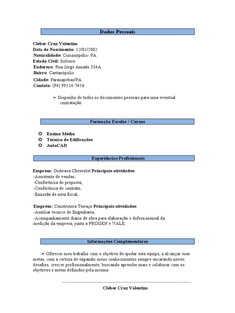 Currículo Cleber | PDF