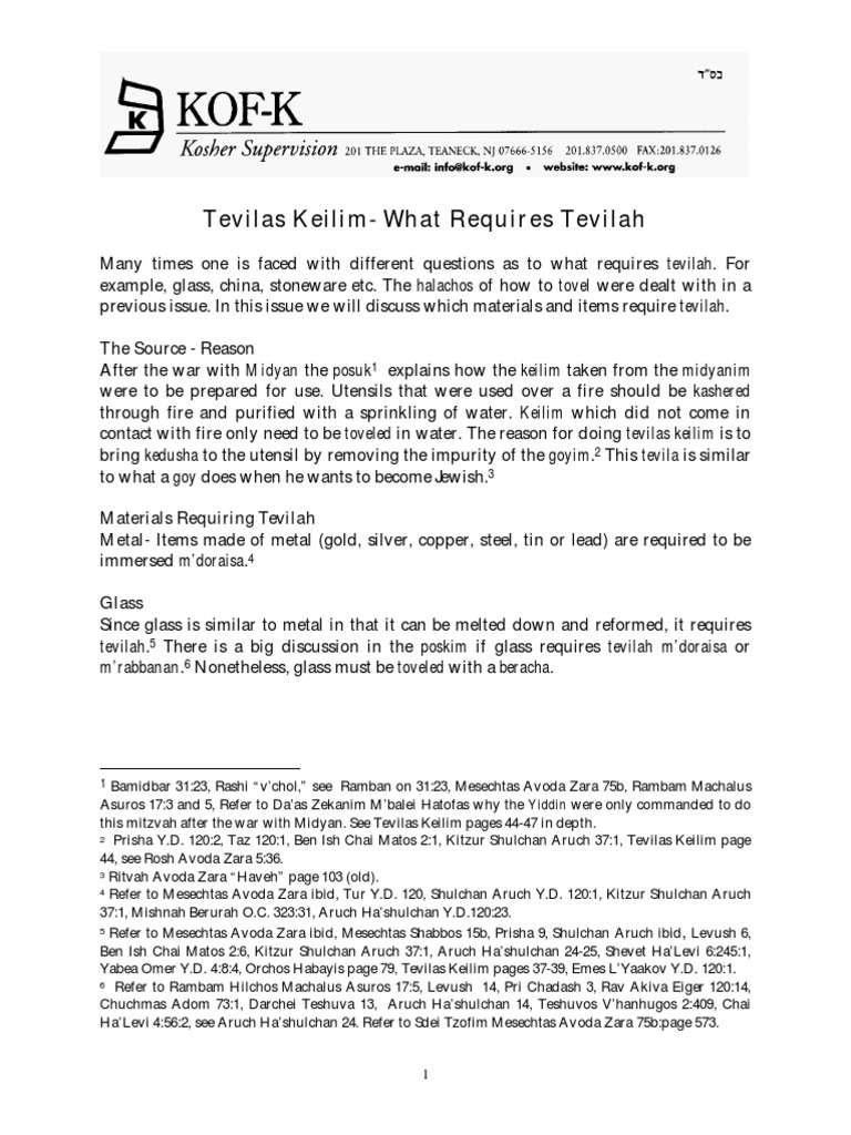 Tevilas Keilim-What Requires Tevilah: The Source - Reason | PDF ...
