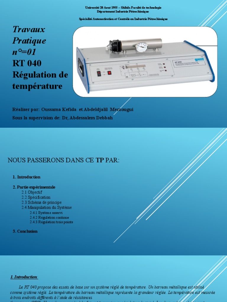 TP n02 RT 040 Régulation de Température | Télécharger gratuitement PDF | Automatisation ...