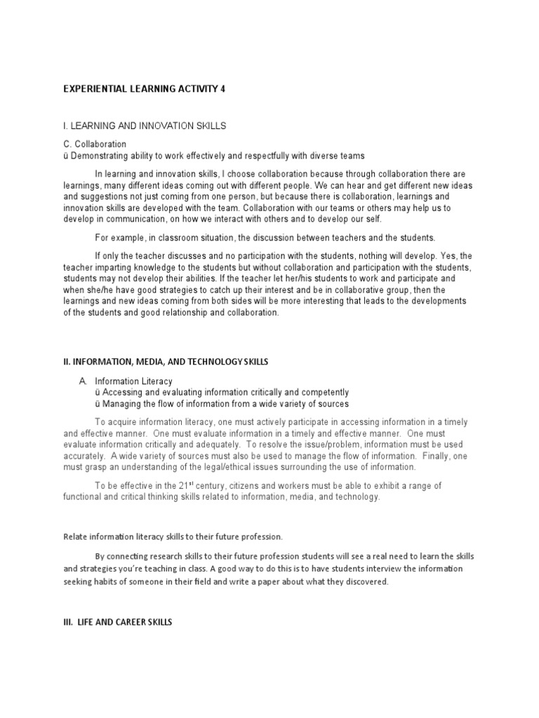 Experiential Learning Activity 4 | PDF | Collaboration | Information ...