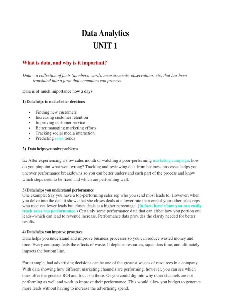 Final Full Notes Unit1 Data Analytics | PDF | Cloud Computing | Apache ...
