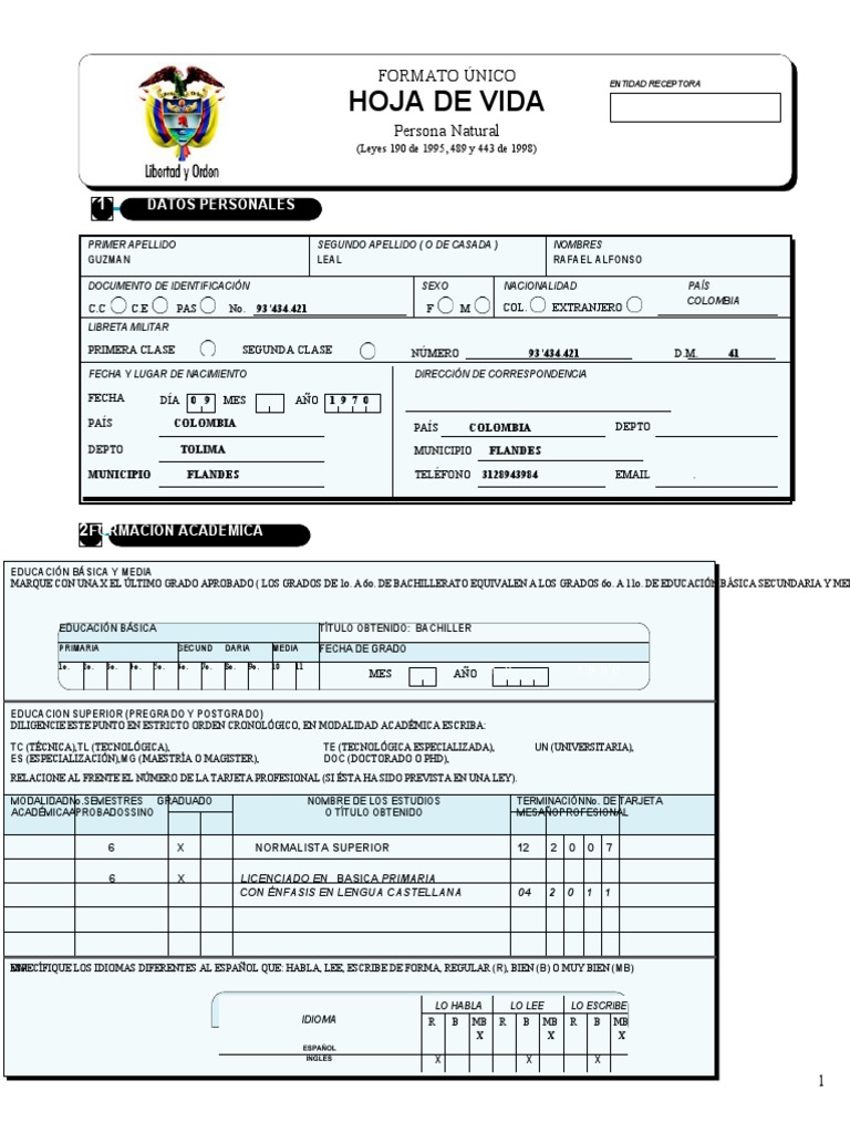 Formato Unico de Hoja de Vida-Persona natural-DAFP | PDF
