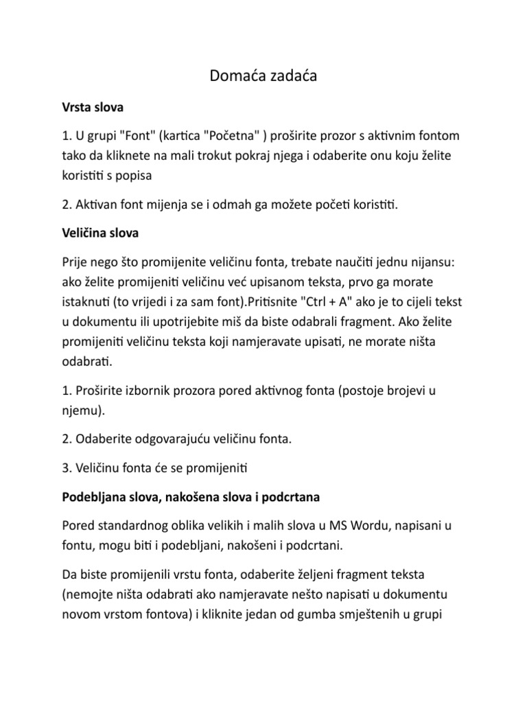 Domaća Zadaća: Vrsta Slova | PDF