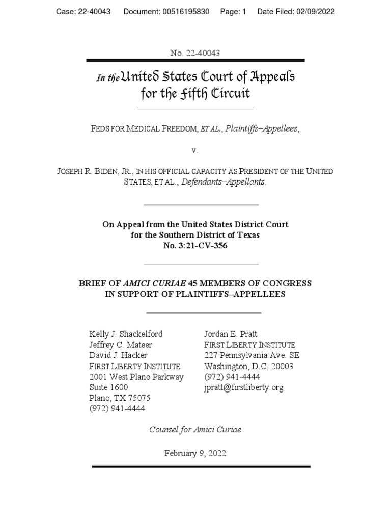 Daily Caller Obtained As Filed Brief Feds For Medical Freedom Ca5
