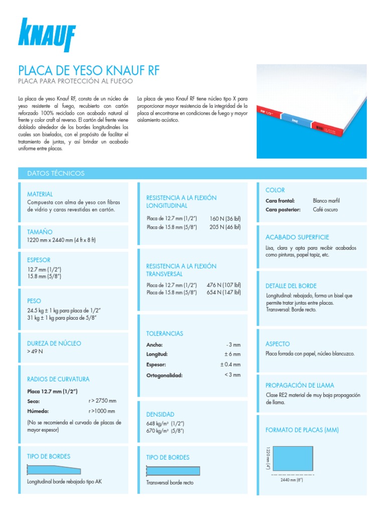 Ficha Técnica Placa RF Knauf | PDF | Paneles de yeso | Cartón