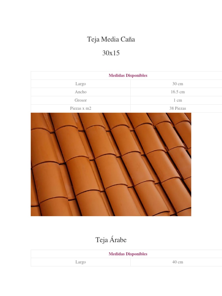 Medidas y Tipos de Tejas Disponibles | PDF
