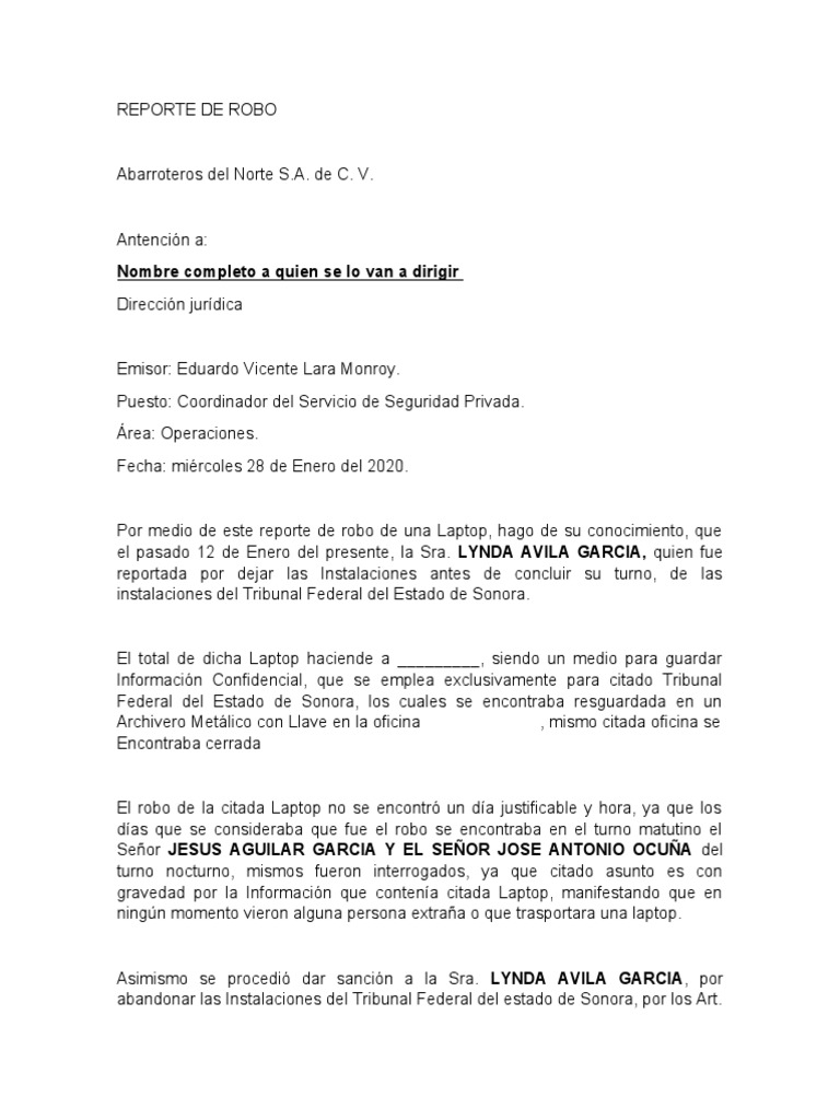 Reporte de Robo | PDF
