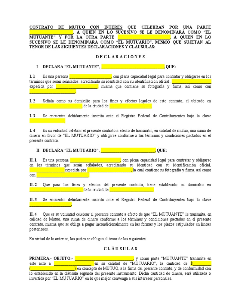Formato Contrato Mutuo Con Interes | PDF | Servicios financieros | Bancario
