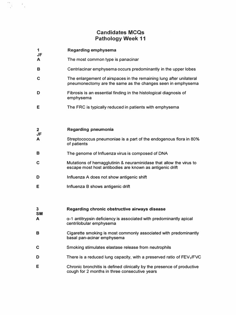 Candidates Mcqs Pathology Week 11: 1 JF A B | PDF | Chronic Obstructive ...