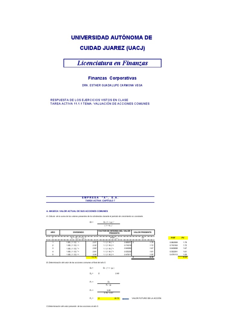 Valuacion Acciones (Ejercicios Clase) | PDF | Compartir (Finanzas) | Economias
