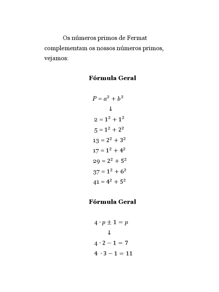 Fórmulas dos Números Primos de Fermat | PDF | Número primo | Números