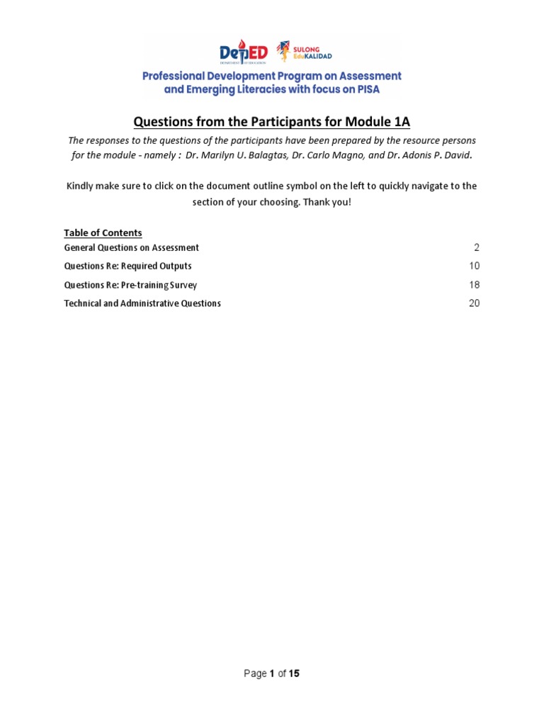 Questions From The Participants For Module 1A | PDF | Educational ...