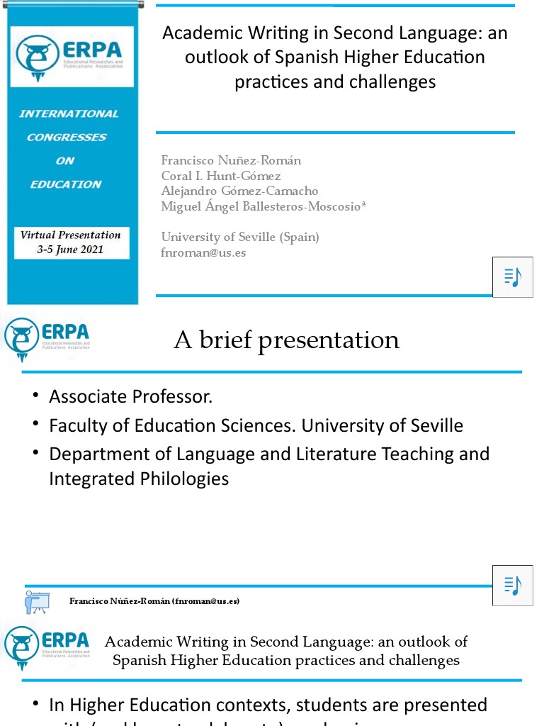 Academic Writing in Second Language: An Outlook of Spanish Higher ...