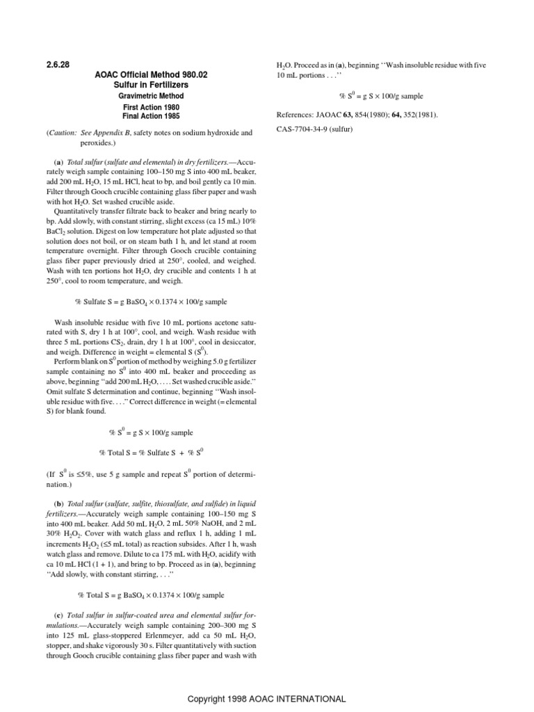 Sulfur-Azufre-Sulfato in Fertilizers M980 - 02 | PDF | Chemistry ...
