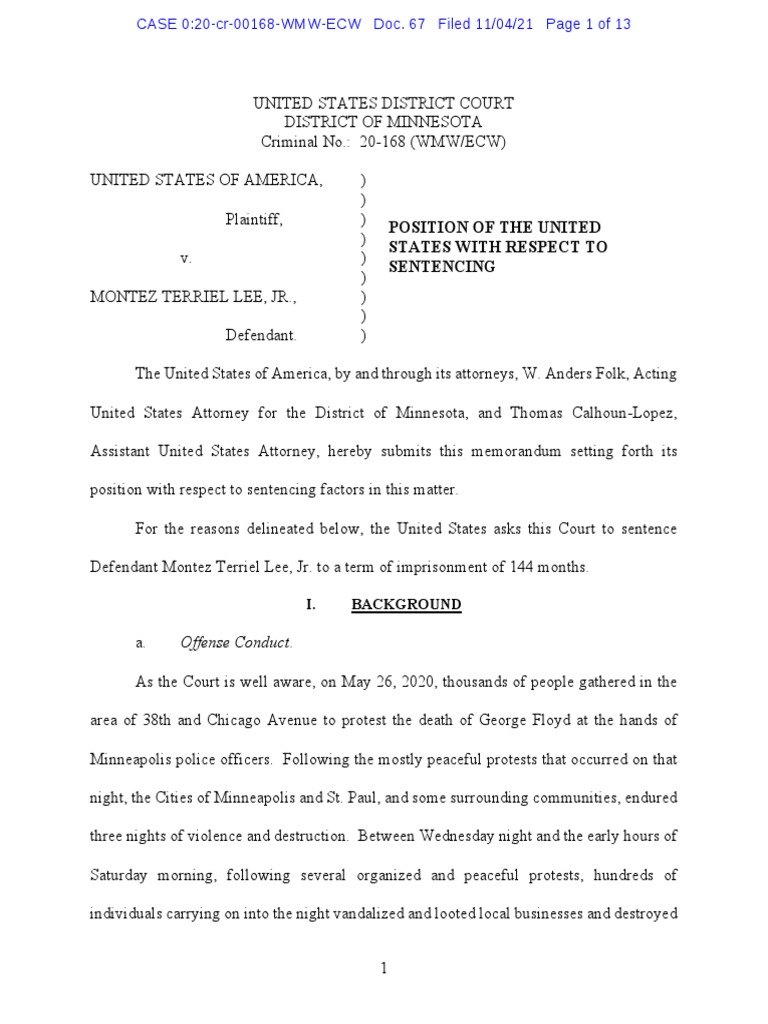 U.S. v. Terriel Lee Government Sentencing Memo | PDF | United States ...