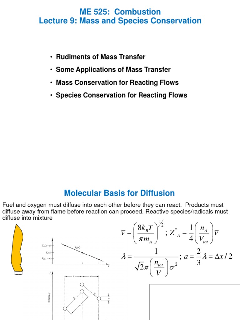 ME 525: Combustion Lecture 9: Mass and Species Conservation | PDF | Diffusion | Continuum Mechanics