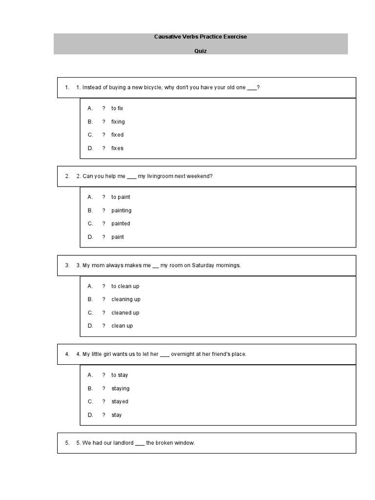 Causative Verbs Practice Exercise Quiz | PDF