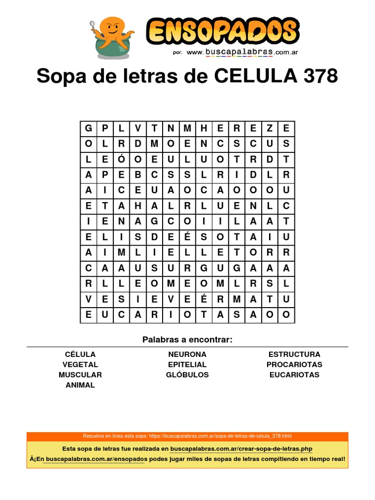 Sopa de Letras de Celula - 378 | PDF