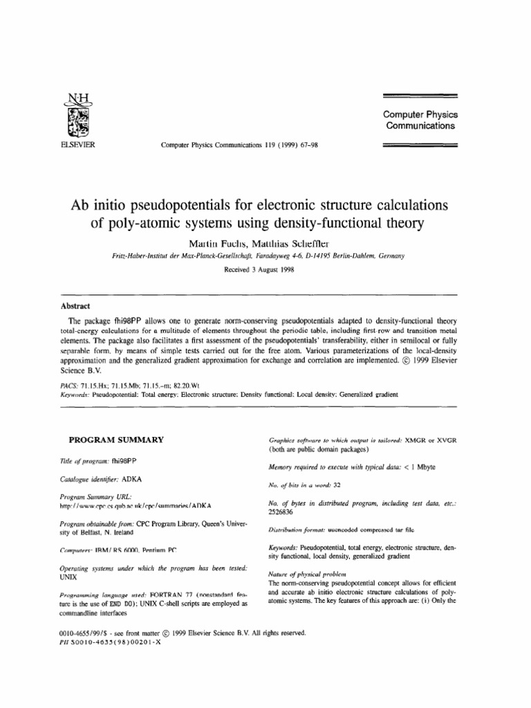 1999 Fuchs Ab Initio Pseudopotentials For Electronic Structure