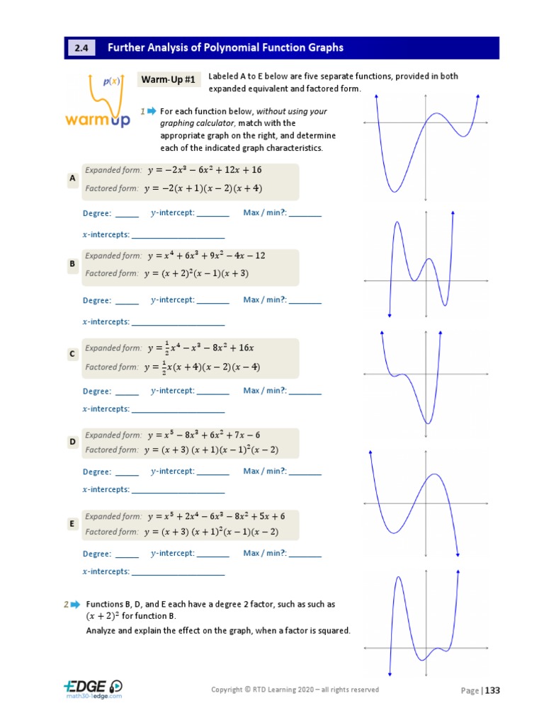 2.4 - Further Analysis of Polynomial Functions Math 30-1 | PDF | Zero ...