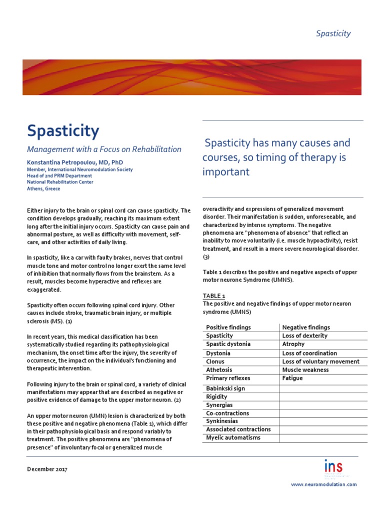 Fact Sheet Spasticity | PDF | Anatomical Terms Of Motion | Neurological ...