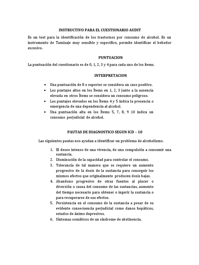 Instructivo para El Cuestionario Audit | PDF