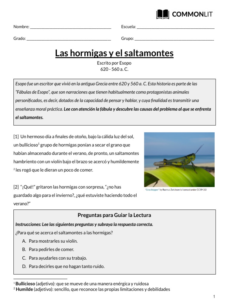 Las Hormigas YEl Saltamontes | PDF