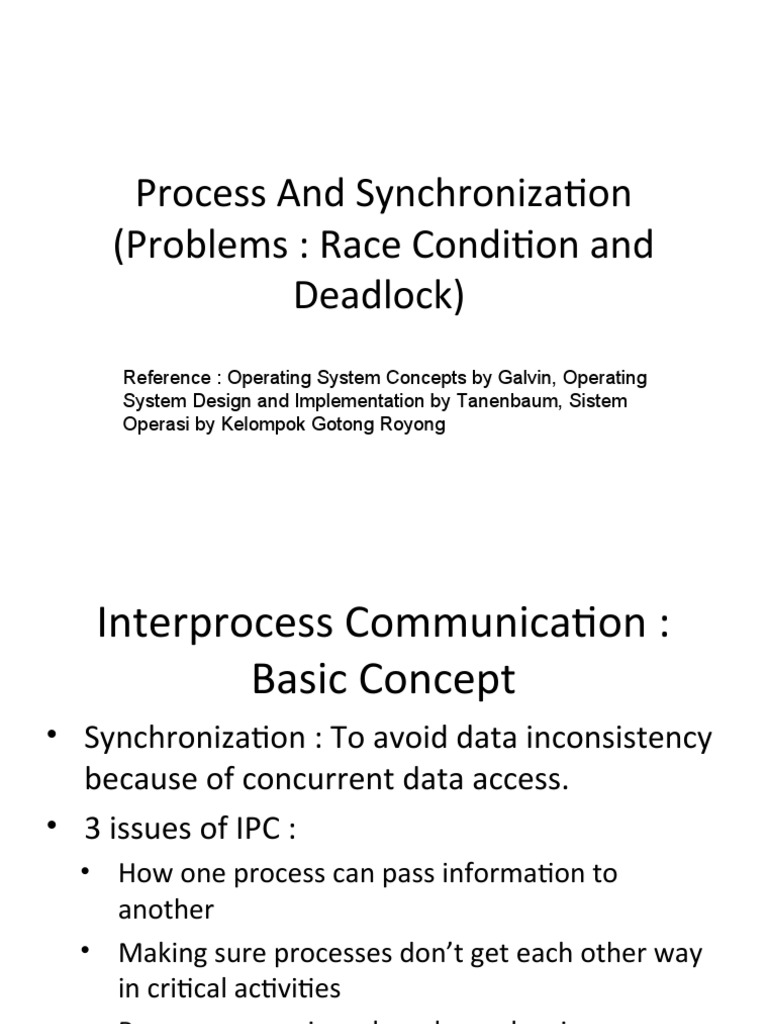 Process And Synchronization Problems Race Condition And Deadlock Pdf Process Computing
