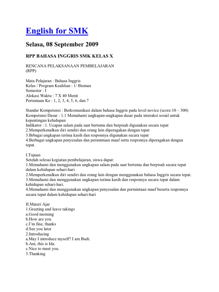 English For SMK RPPP | PDF