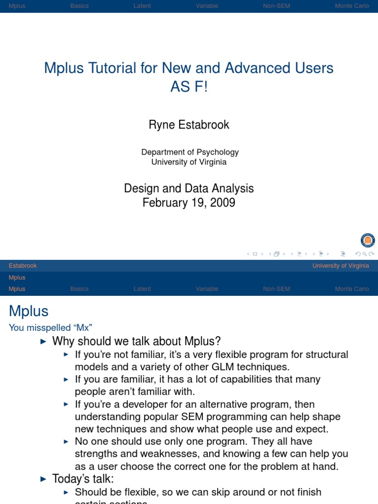 Estabrook Intro To Mplus | PDF | Data Analysis | Factor Analysis