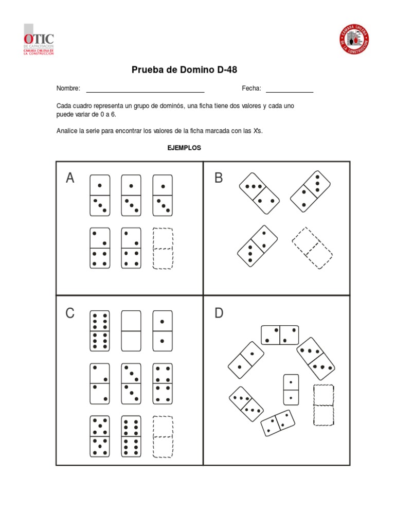 Prueba de Domino D-48: Ejercicios | PDF