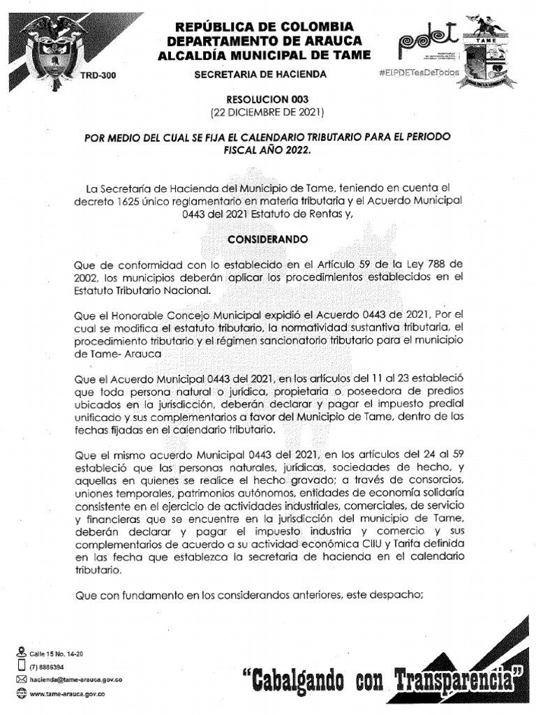 Calendario Tributario Tame 2022 | PDF