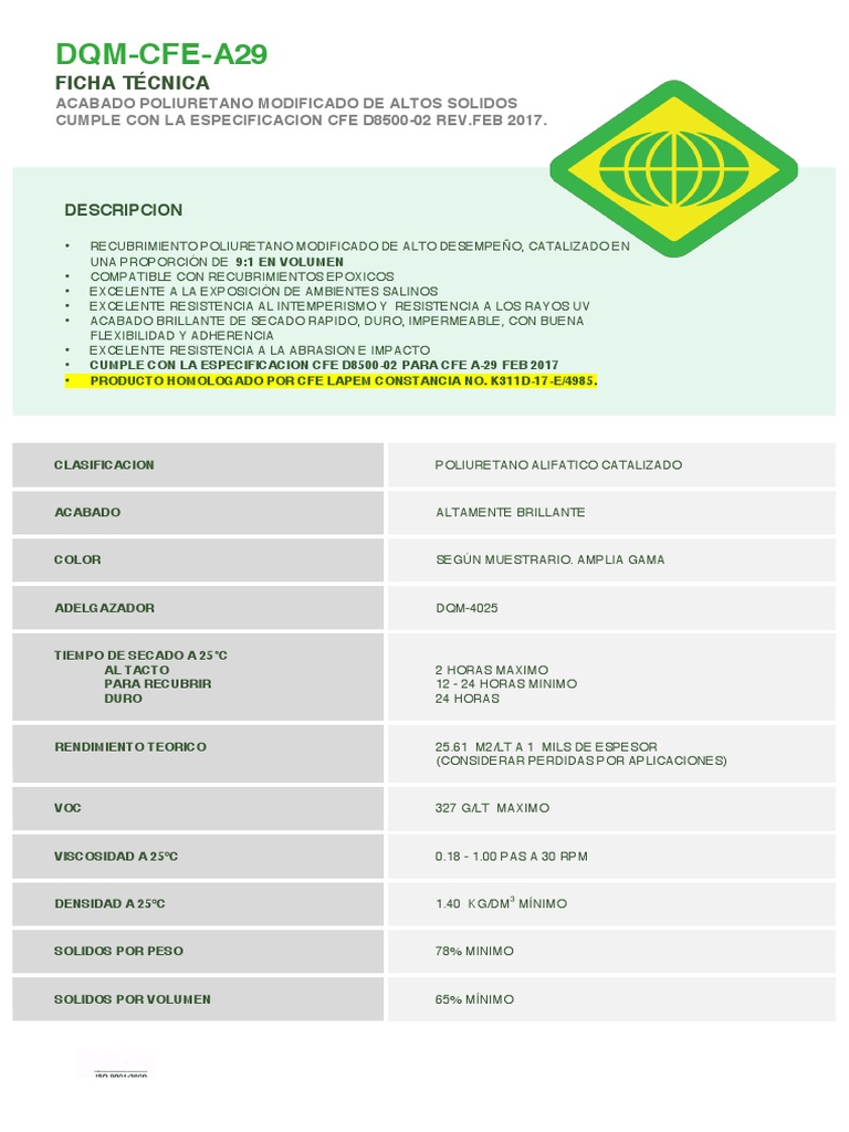 Cfe A 29 Rev 2017 Tds Pdf Materiales Sustancias Químicas