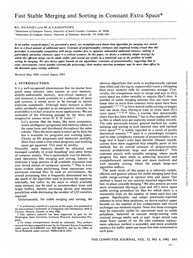 Fast Stable Merging | PDF | Time Complexity | Algorithms