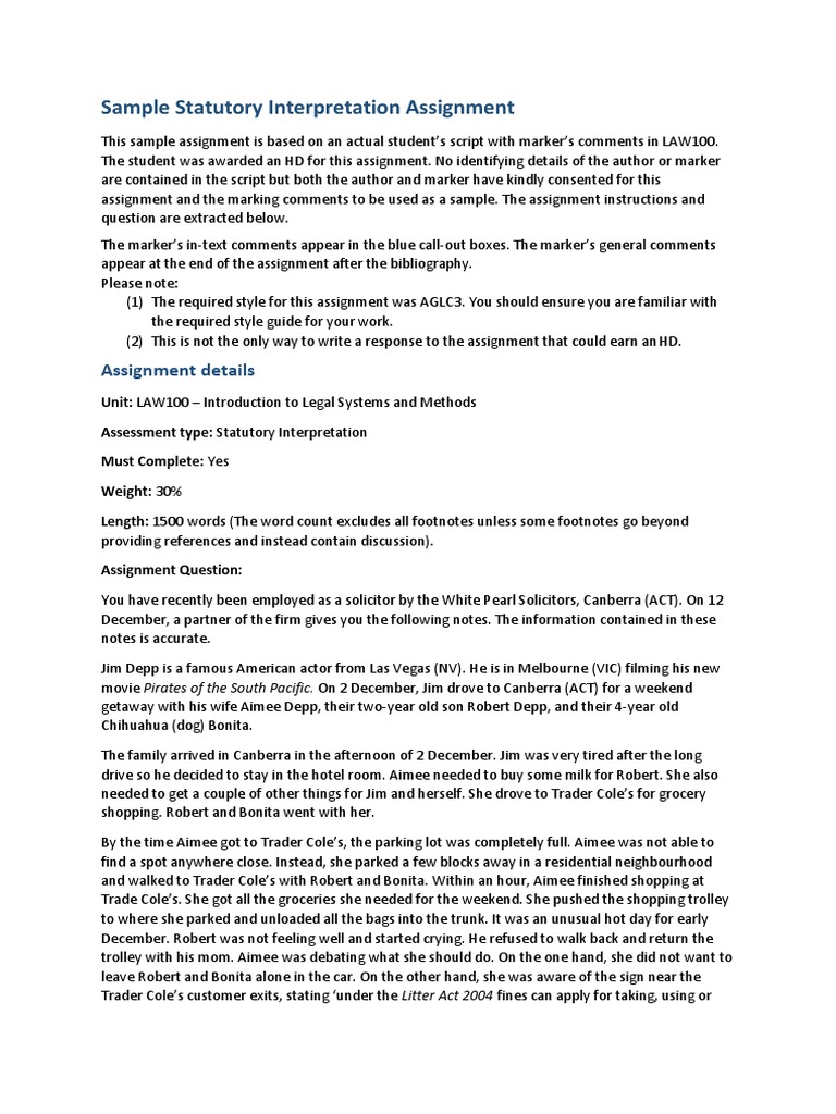 Statutory Interpretation Assignment Example | PDF | Crimes | Crime ...