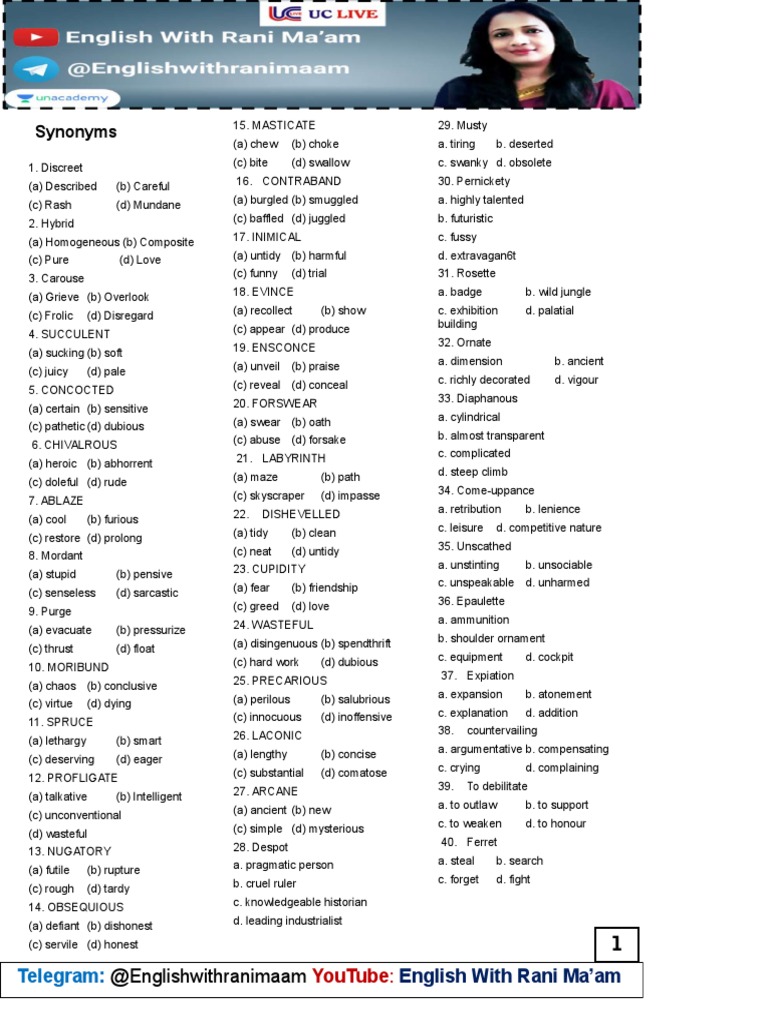 Synonyms Final Practice Set | PDF