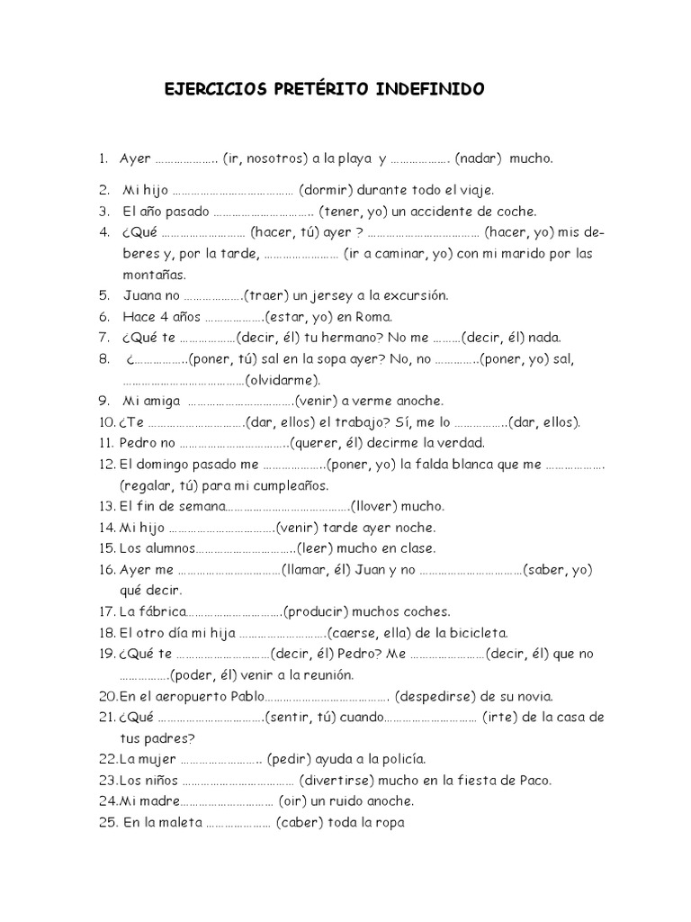 Ejercicios Preterito Indefinido Hoja de Trabajo - 140613 | PDF