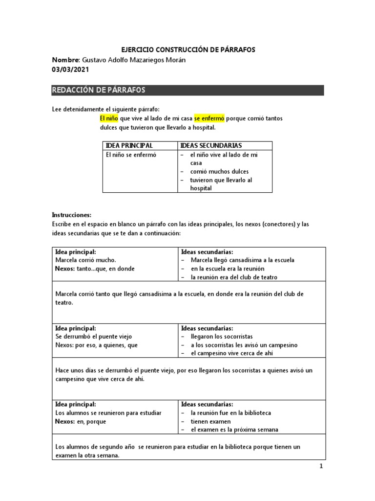 Ejercicio Redacción de Párrafos | PDF | Nadando