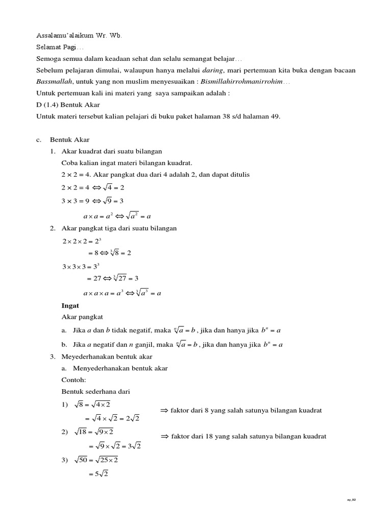 BAB I Perpangkatan Dan Bentuk Akar | PDF